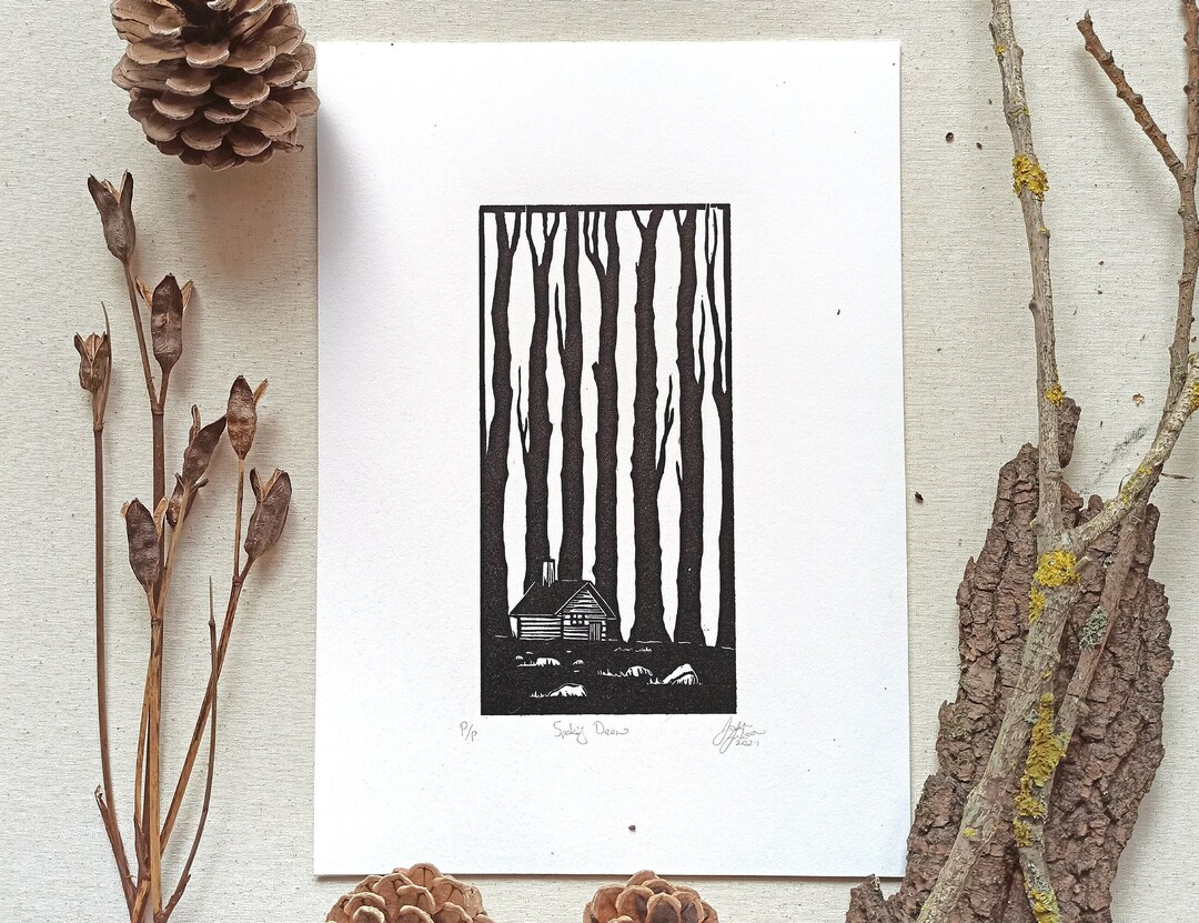 Forest Linocut Artwork, Original Art, Hand Printed Lino Print Poster ...