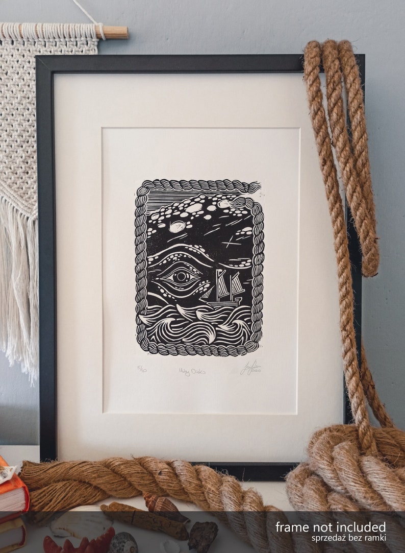 Original Linocut MOBY DICK Whale Art Nautical Theme Gift for - Etsy