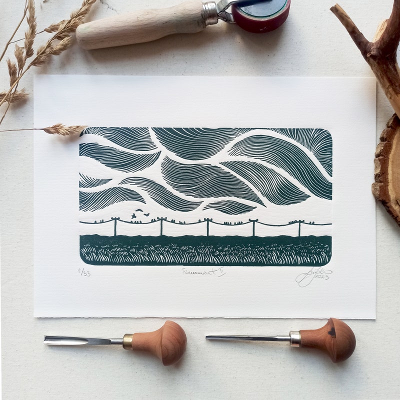 Linocut Landscape - Etsy