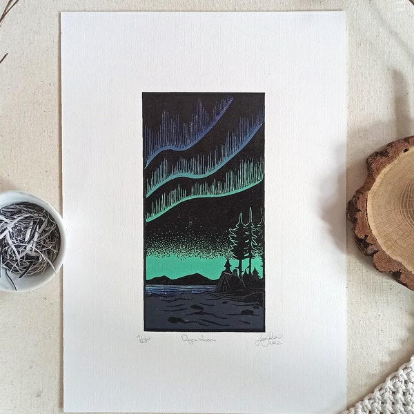 Linocut Landscape - Etsy