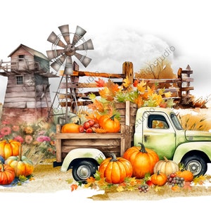 Fall Rice Paper Printable, Fall Pumpkins Png, Farm Truck, Decoupage ...