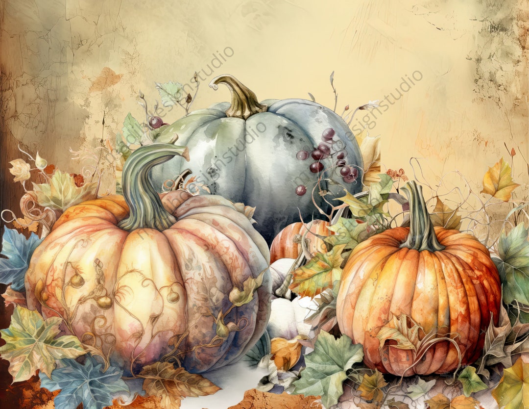 Fall Digital Rice Paper Printable, Pumpkins Png, Decoupage Paper ...