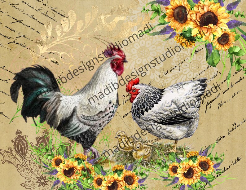 Rooster Png File Rice Paper Digital Decoupage Design - Etsy
