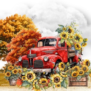 Farmhouse Fall Red Truck Printable, Fall Pumpkins Png, Farm Truck ...