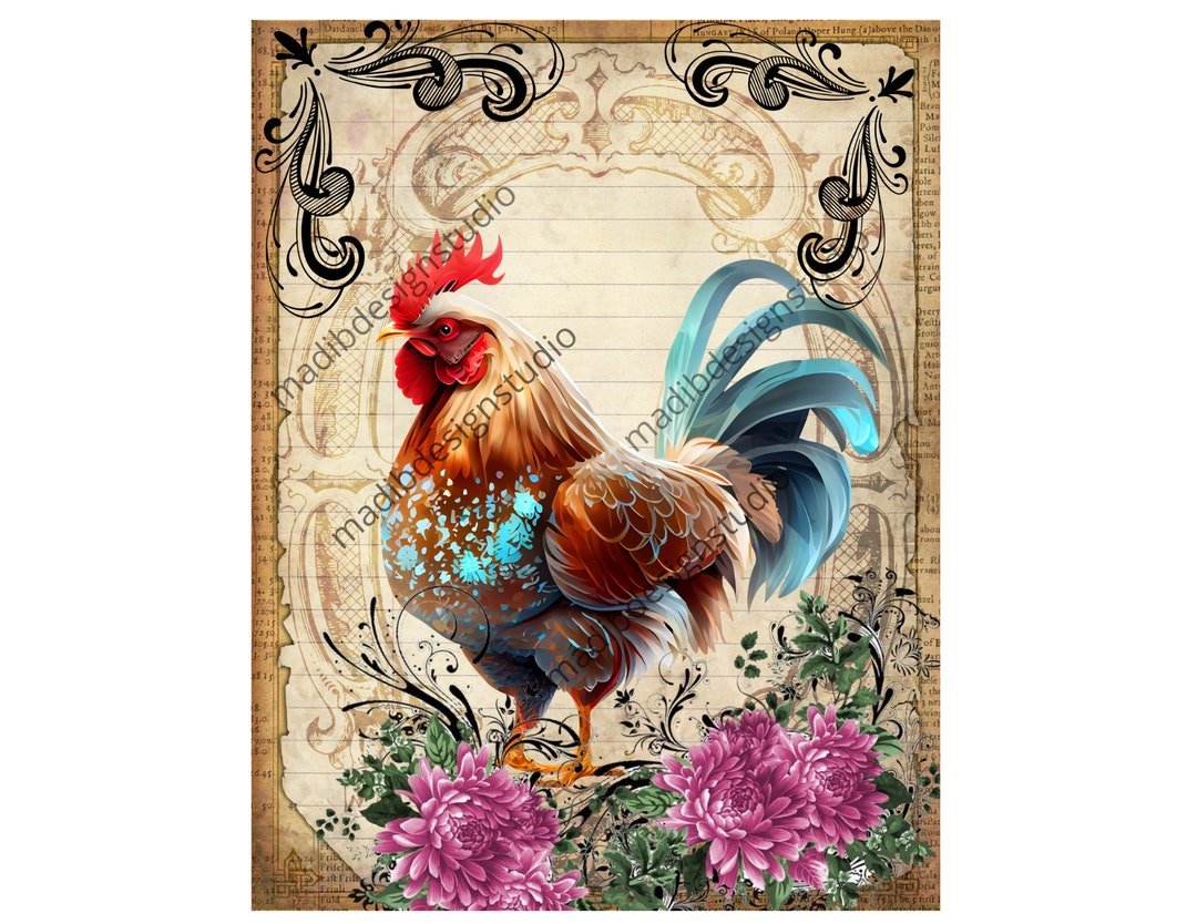 Rooster Rice Paper Printable, Chickens, Roosters Farm Animals Png ...