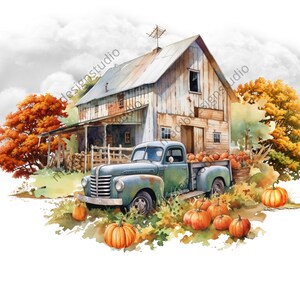 Fall Rice Paper Printable, Fall Pumpkins Png, Farm Truck, Decoupage ...