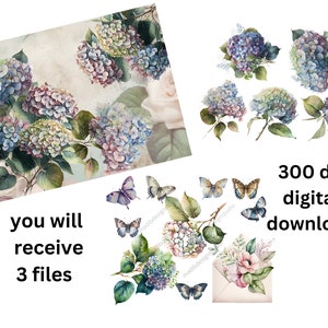 Floral Decoupage Paper Design, Hydrangea, Floral Rice Paper Design, Png ...