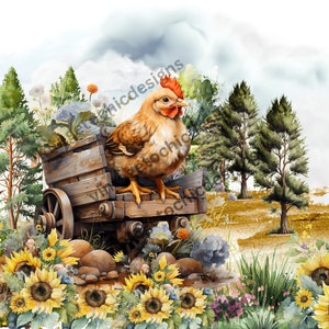 A4 Rooster Rice Paper Printable, Chickens, Roosters Farm Animals Png ...