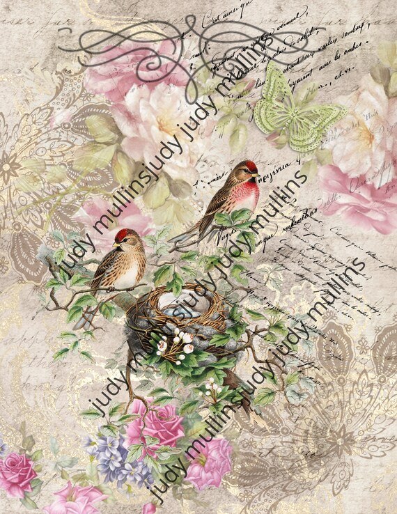 Mixed Media Printable Clipart for Crafters Birds for | Etsy