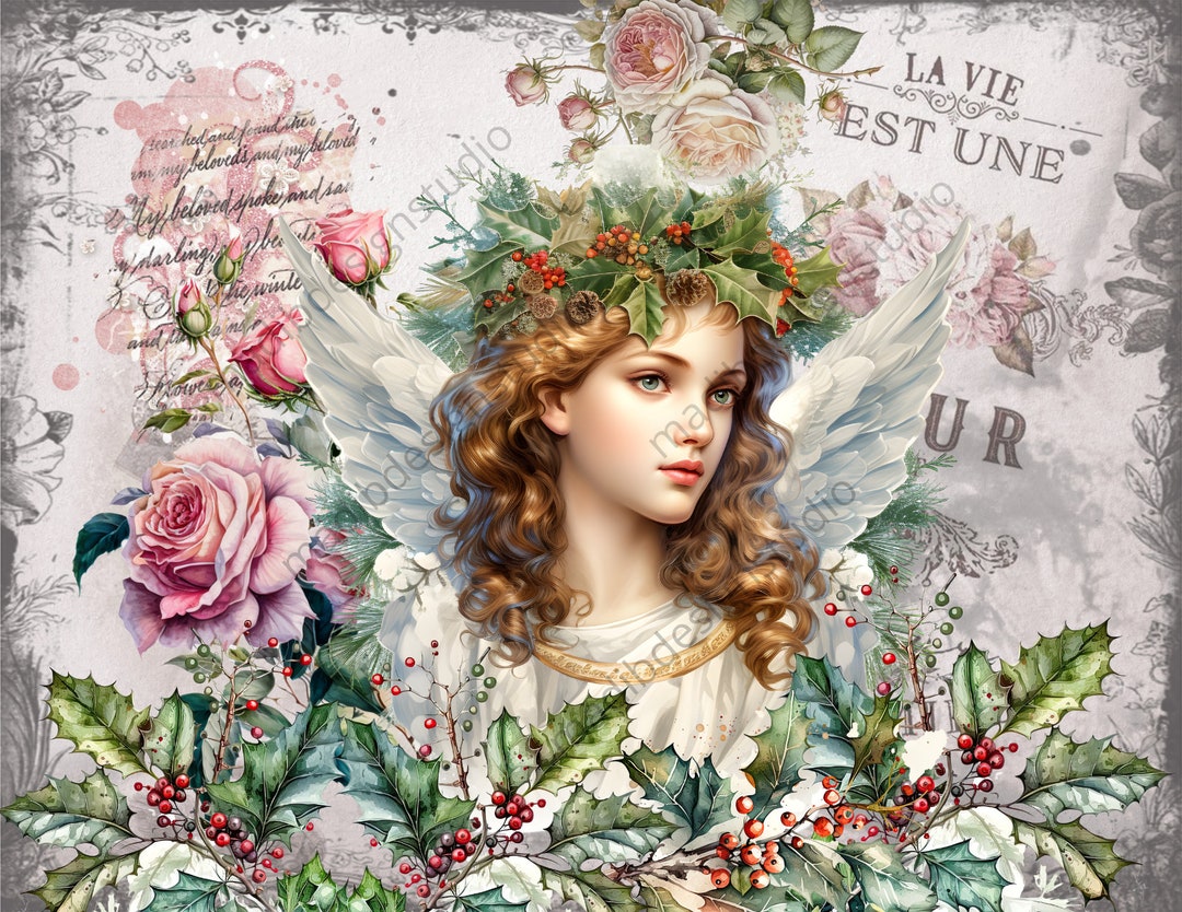 Angel Decoupage Print, Digital Art, Christmas Rice Paper, Spiritual ...