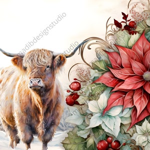 Highland Cow Christmas Printable, Digital Art, Instant Download ...