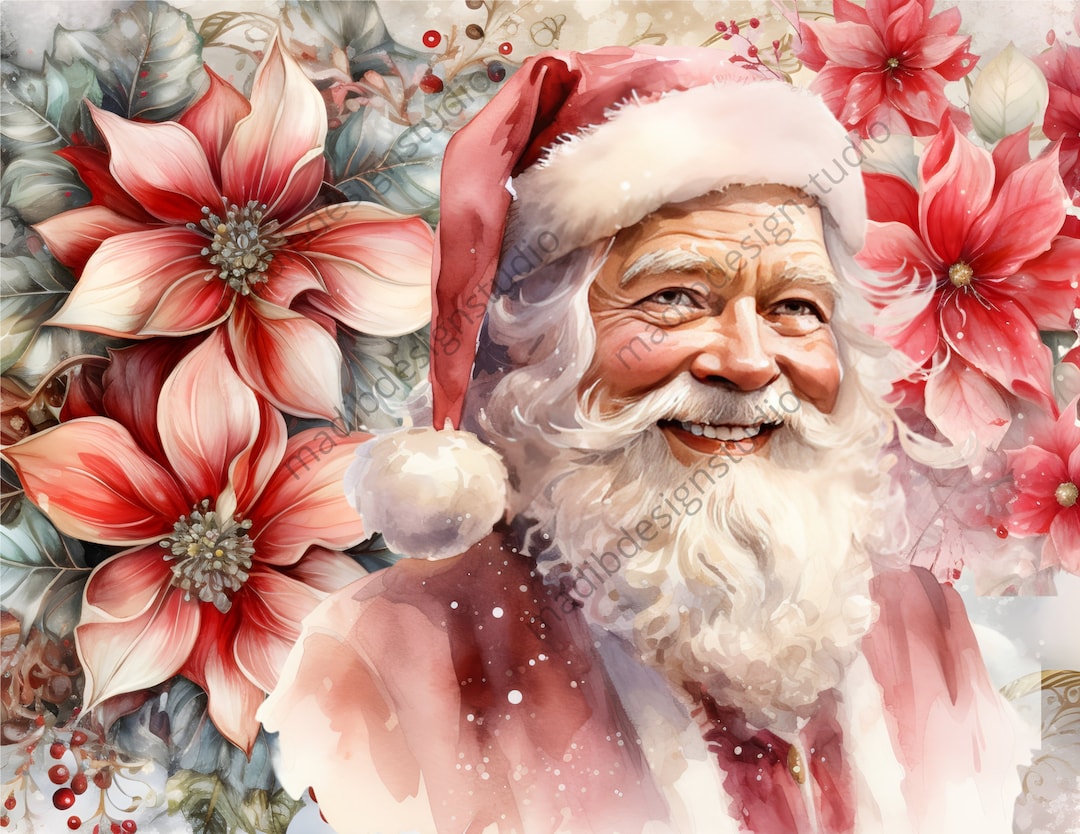 Santa Claus Digital Art, Instant Download Rice Paper, Print, Christmas ...