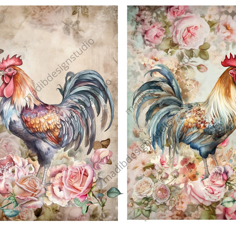 Rooster and Roses - Etsy