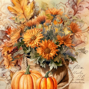 Fall Digital Rice Paper Printable, Pumpkins Png, Decoupage Paper ...