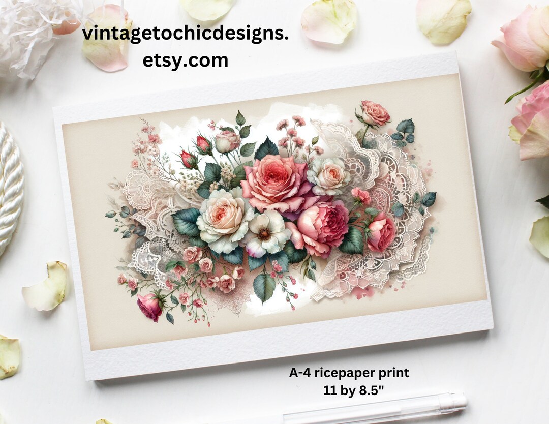 Floral Design Rose Rice Paper Print, Decoupage, Crafting, Scrapbooking ...