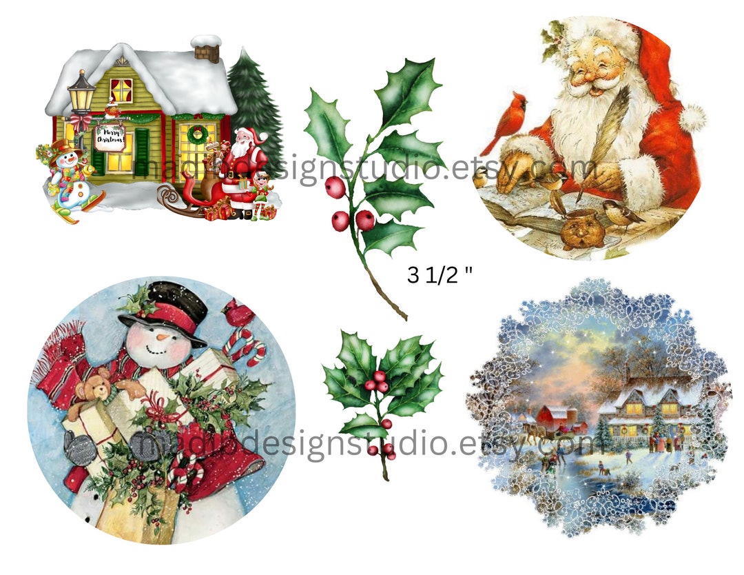 Christmas Ornaments, Rice Paper Printable, Decoupage Christmas Rice ...