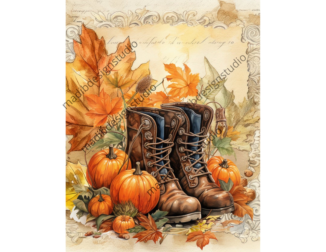 Fall Digital Rice Paper Printable, Pumpkins Png, Decoupage Paper ...