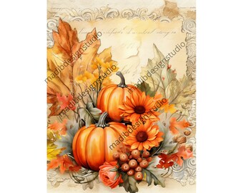 Fall Rice Paper Printable, Fall Pumpkins Png, Decoupage Paper, Autumn ...