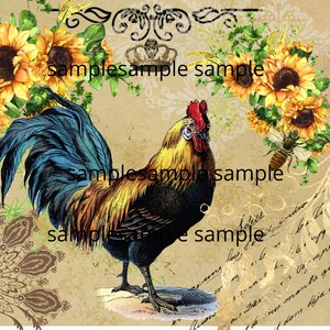 Rooster Printable for Decoupage, Rice Paper, Png Digital Design ...