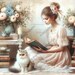 Lady Reading Rice Paper Print, Decoupage, Crafting, Scrapbooking, Birds ...