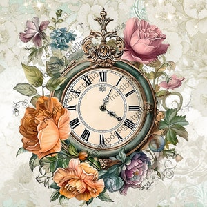 Victorian Decoupage Clock Printable, Victorian Png File, Pink Roses ...