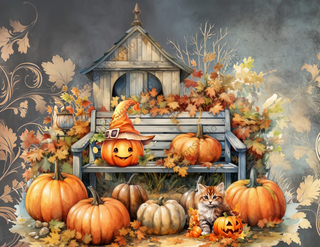 Fall Rice Paper Printable Fall Pumpkins Png Decoupage Paper - Etsy