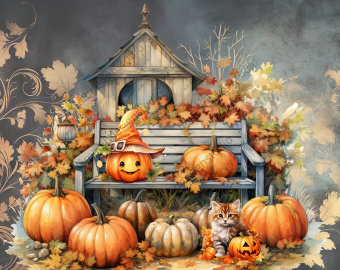 Fall Digital Rice Paper Printable, Pumpkins Png, Decoupage Paper ...