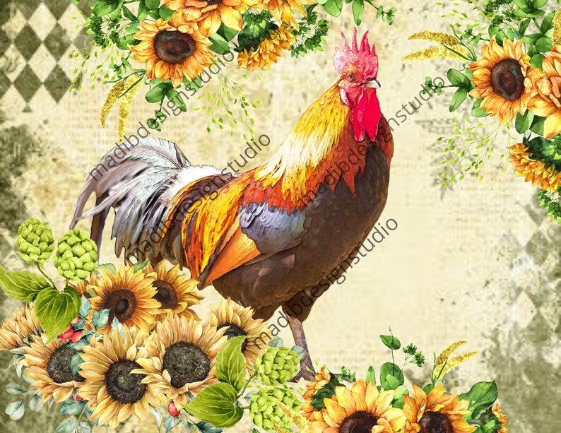 Rooster Decoupage Paper Rice Paper Printable Digital - Etsy