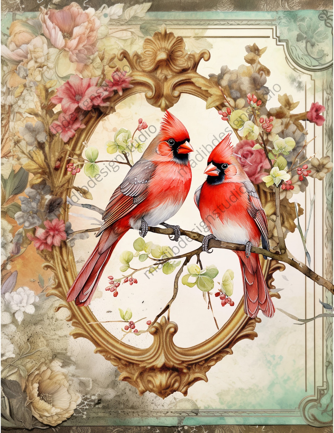 Cardinal Decoupage Paper Design, Birds, Digital Art, Rice Paper Design ...
