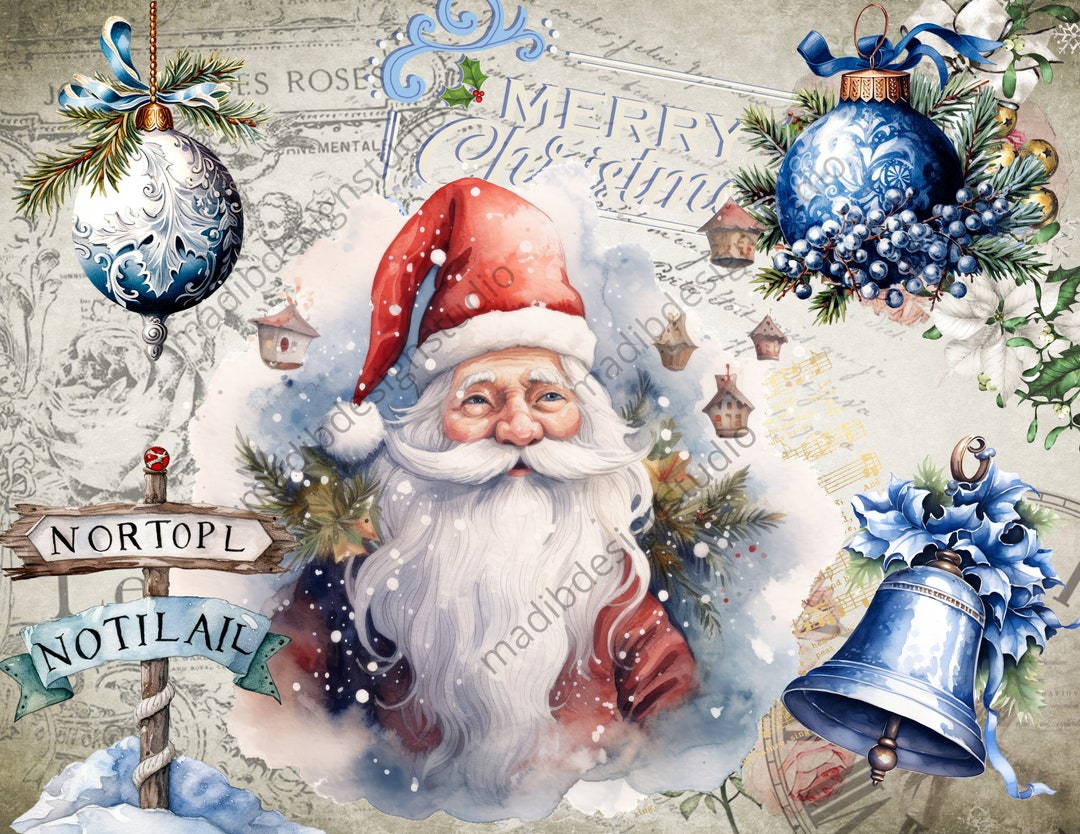 Santa Claus Digital Art, Rice Paper, Print, Christmas Printable ...