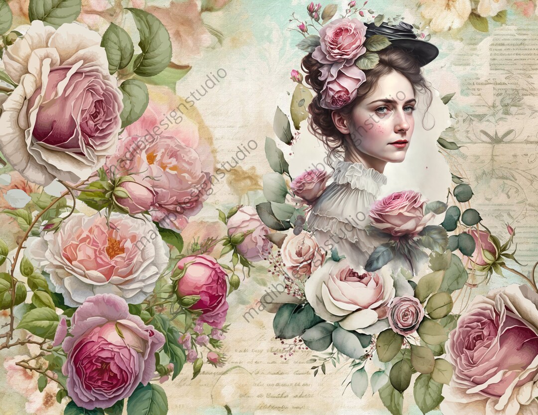 Floral Decoupage Paper Design, Roses, Rice Paper Design, Png Floral ...