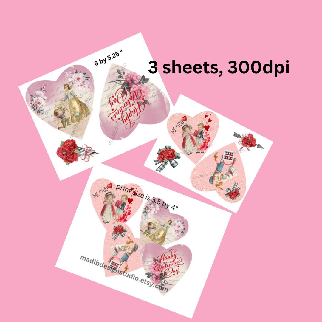 Valentine Sweet Heart Digital File Png, 3 File Clipart, Valentine ...