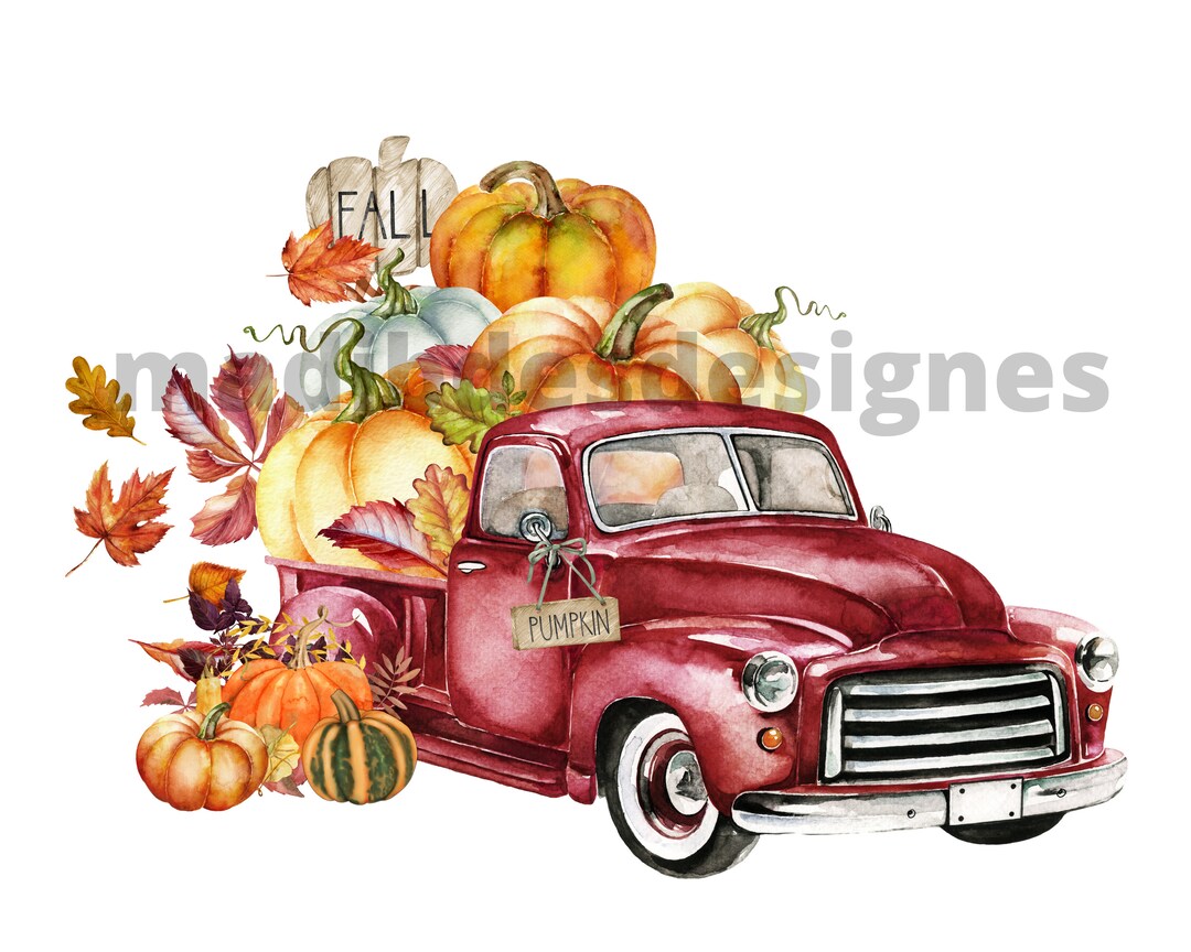 Red Truck for Fall Decoration, Red Truck Clip Art, Decoupage, Fall Rice ...
