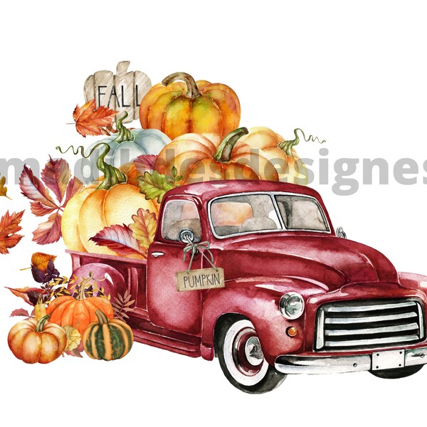 Fall Red Truck Clip Art - Etsy
