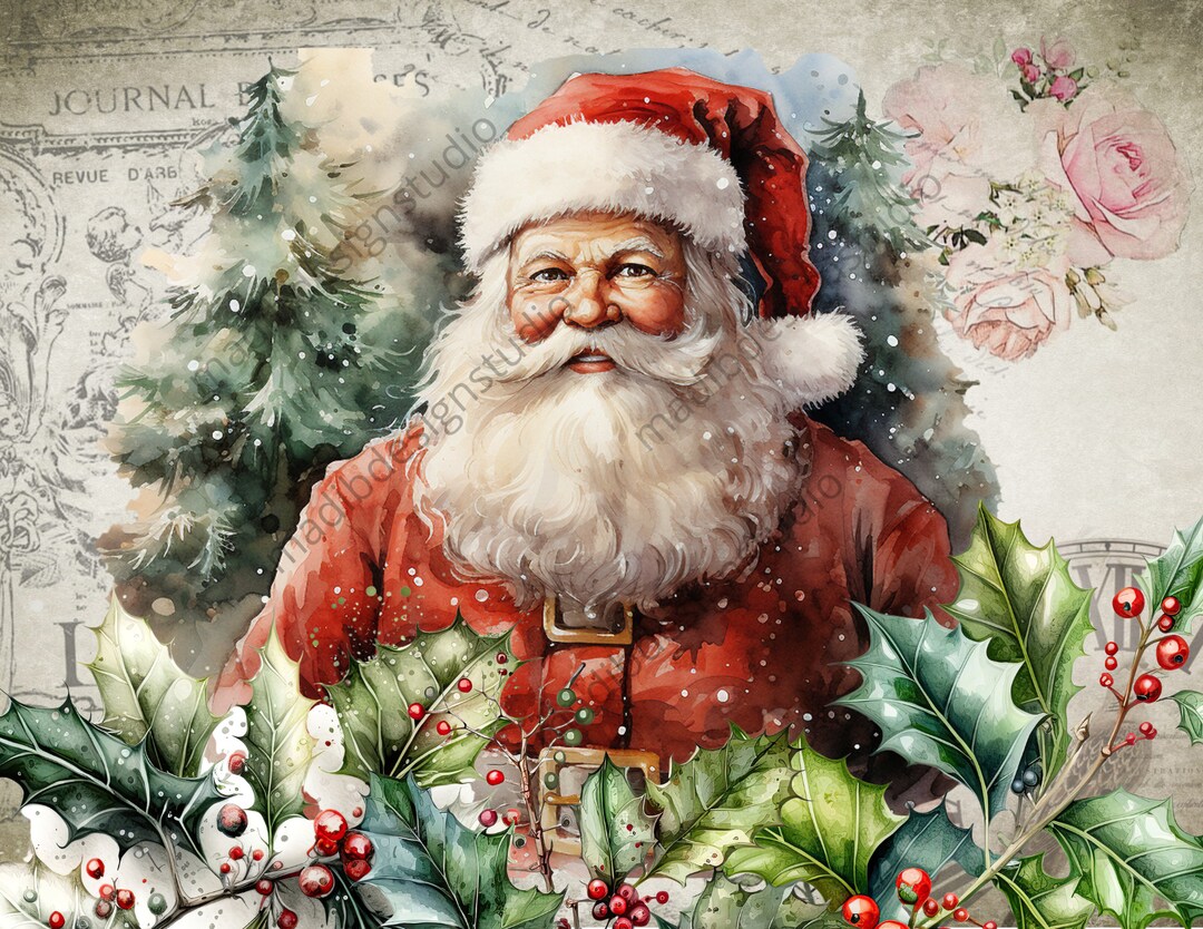 Santa Claus Digital Art, Rice Paper, Print, Christmas Printable ...