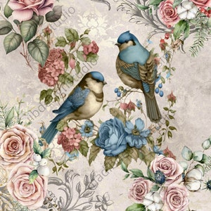 Decoupage Printable With Birds, Png Decoupage Paper. Clipart for ...