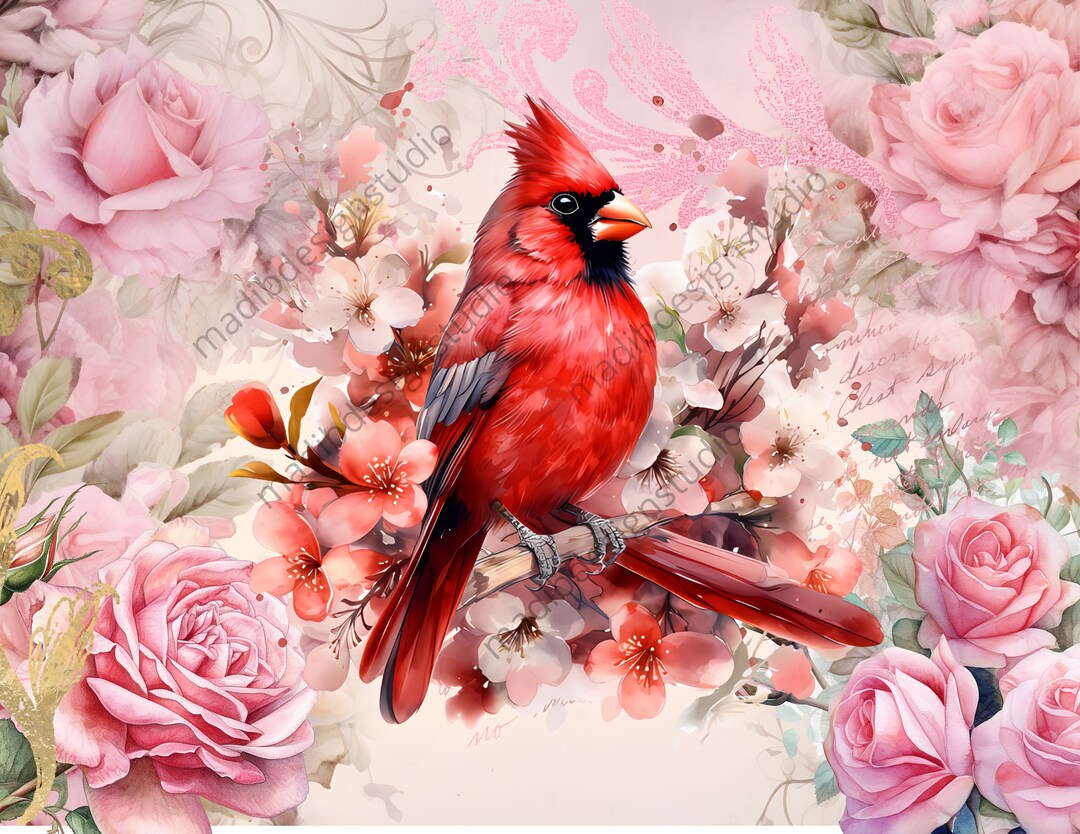 Red Bird Decoupage Paper Digital Design, Birds, Rice Paper Printable ...