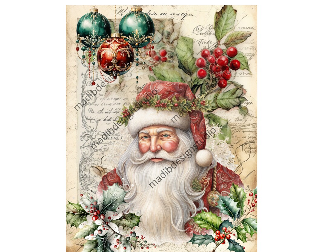 Christmas Printable, Digital Art, Decoupage, Santa Claus, Rice Paper ...
