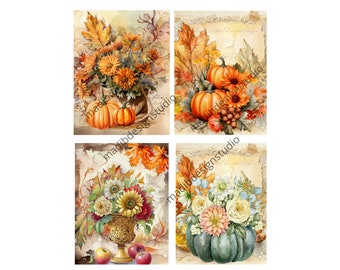 Fall Digital Rice Paper Printable, Pumpkins Png, Decoupage Paper ...