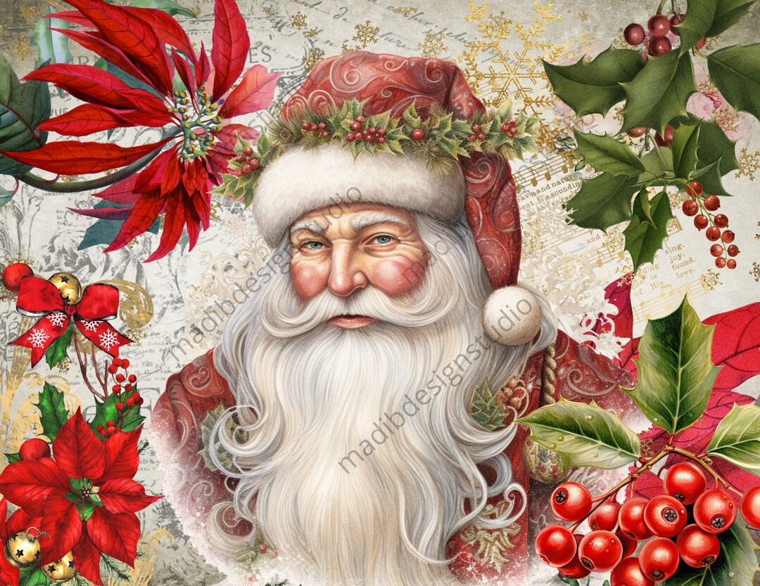 Santa Claus Digital Art, Rice Paper, Print, Christmas Printable ...