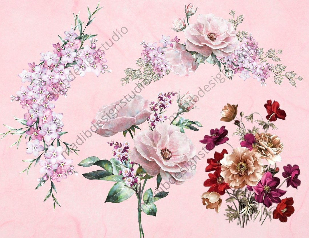 Shabby Pink Roses Decoupage Paper Printable, Shabby Chic Roses, Clipart ...