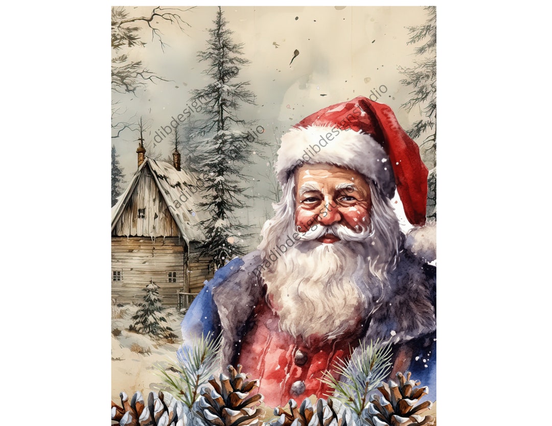 Christmas Printable, Digital Art, Decoupage, Santa Claus, Rice Paper ...