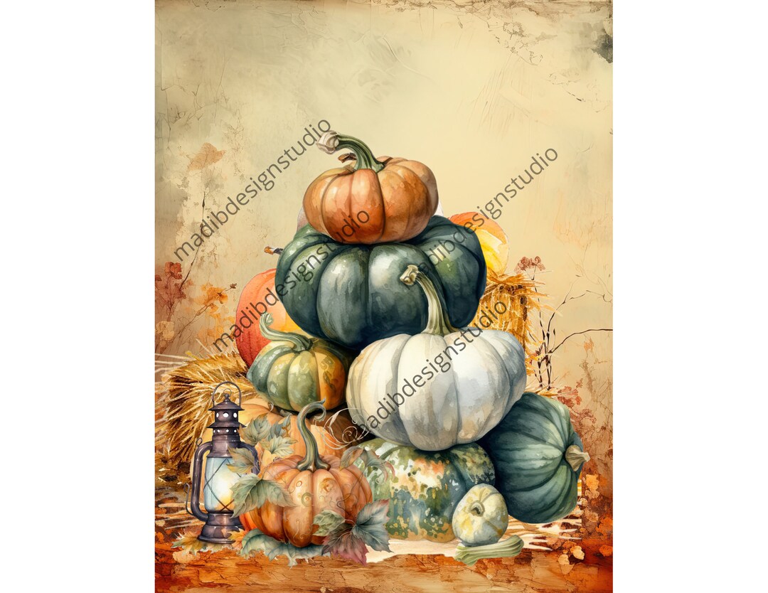 Fall Rice Paper Printable Pumpkins Png Decoupage Paper - Etsy