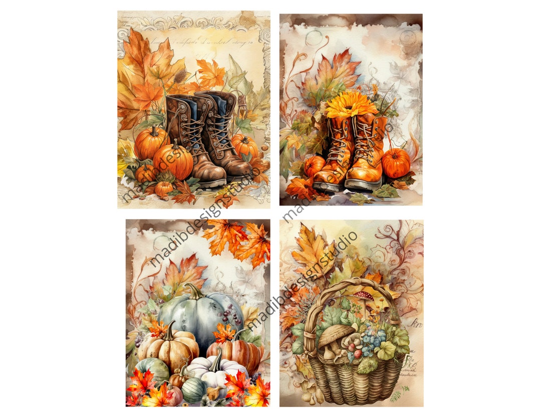 Fall Digital Rice Paper Printable, Pumpkins Png, Decoupage Paper ...