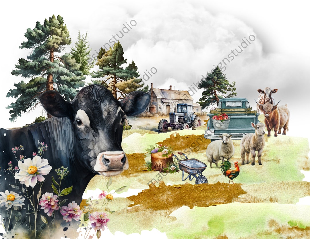 Down on the Farm Printable, Farm Animals Png, Decoupage Paper, Farm ...