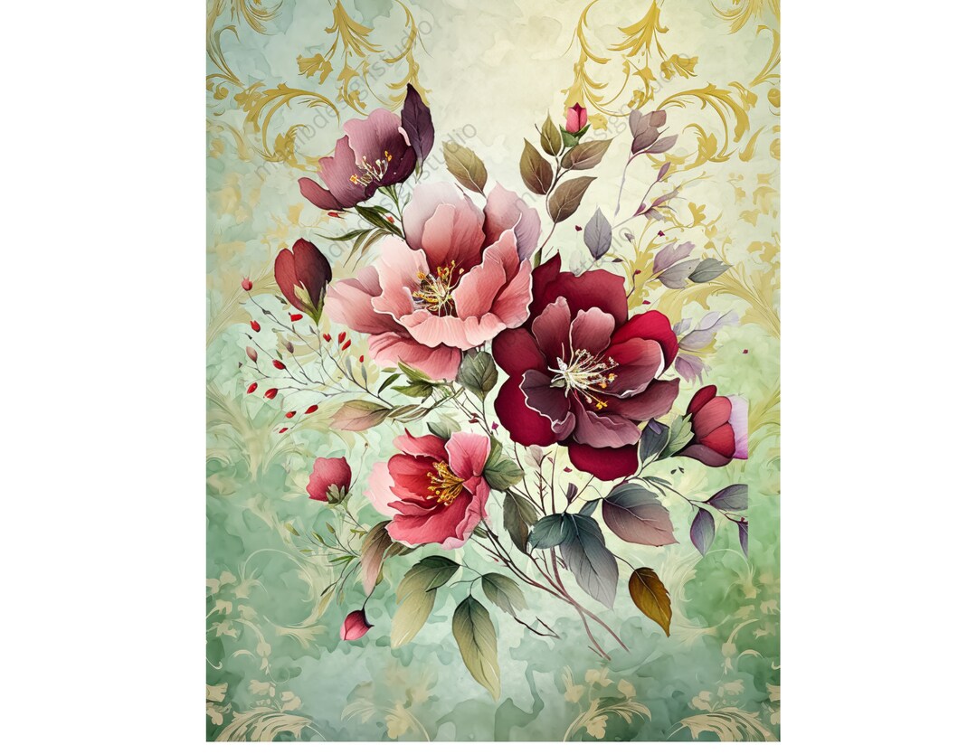 Spring Decoupage Paper Design, Instant Download, Digital Download, Rose ...