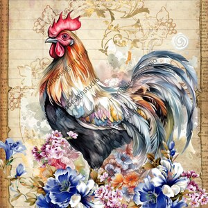 Rooster Rice Paper Printable, Chickens, Roosters Farm Animals Png ...