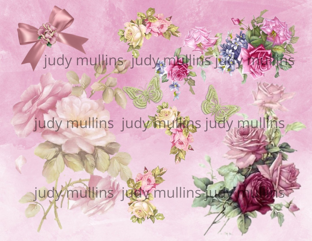 Shabby Chic Printable, Shabby Pink Roses, Junk Journal, Wall Sign ...