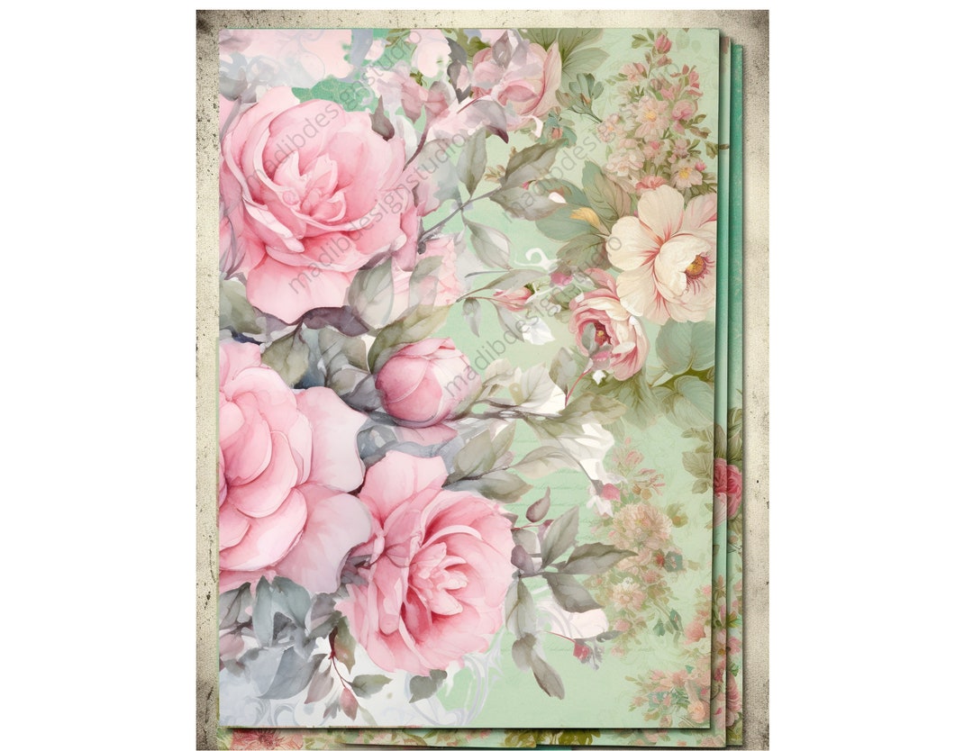 Spring Decoupage Paper Design, Instant Download, Digital Download, Rose ...