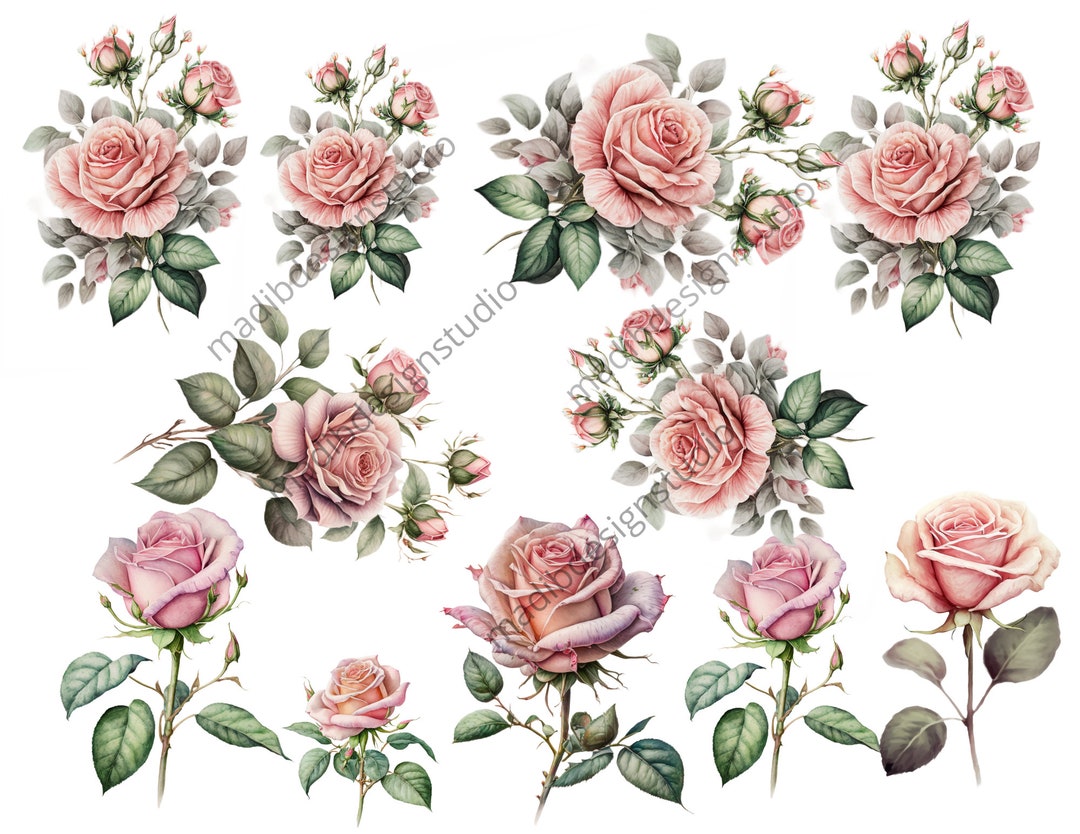 Shabby Pink Roses Decoupage Paper Printable, Shabby Chic Roses, Clipart ...